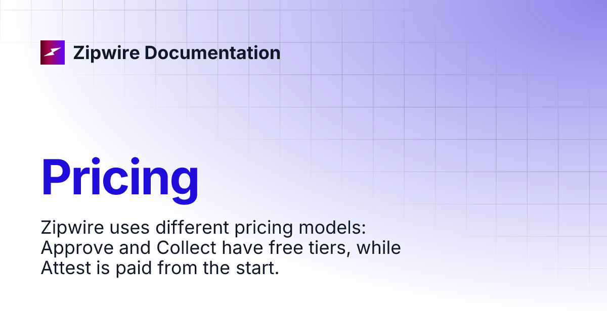 Pricing | Zipwire Documentation